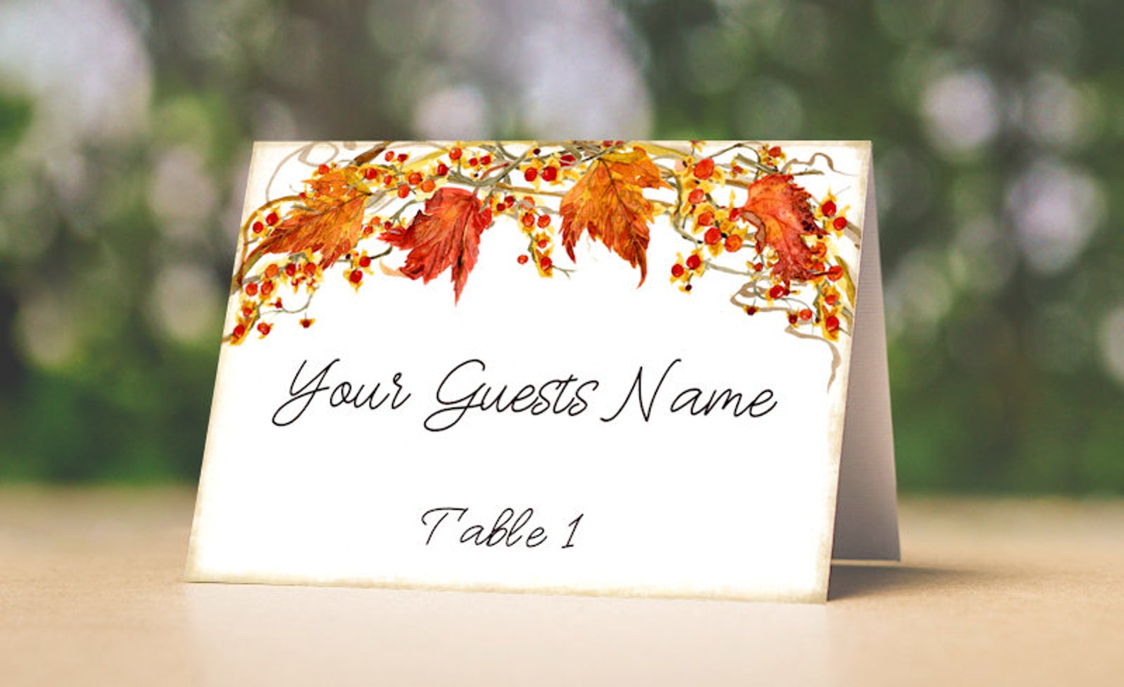 Wedding Place Cards Fall Autumn Leaves & Berries Tent Style - Etsy