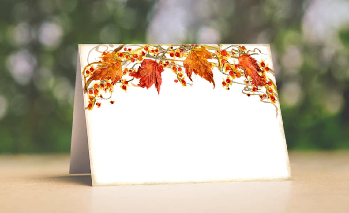 Wedding Place Cards Fall Autumn Leaves & Berries Tent Style - Etsy