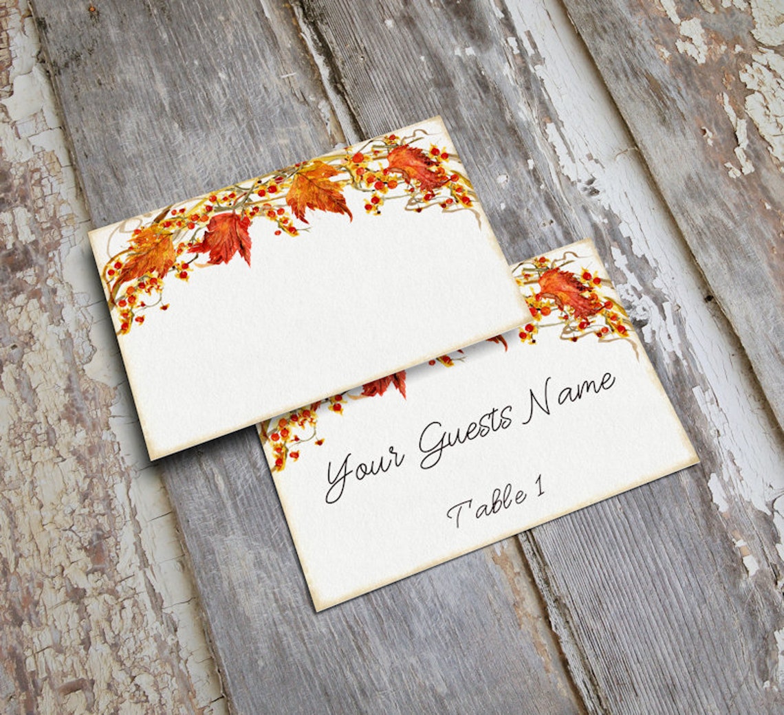 Wedding Place Cards Fall Autumn Leaves & Berries Table Place - Etsy