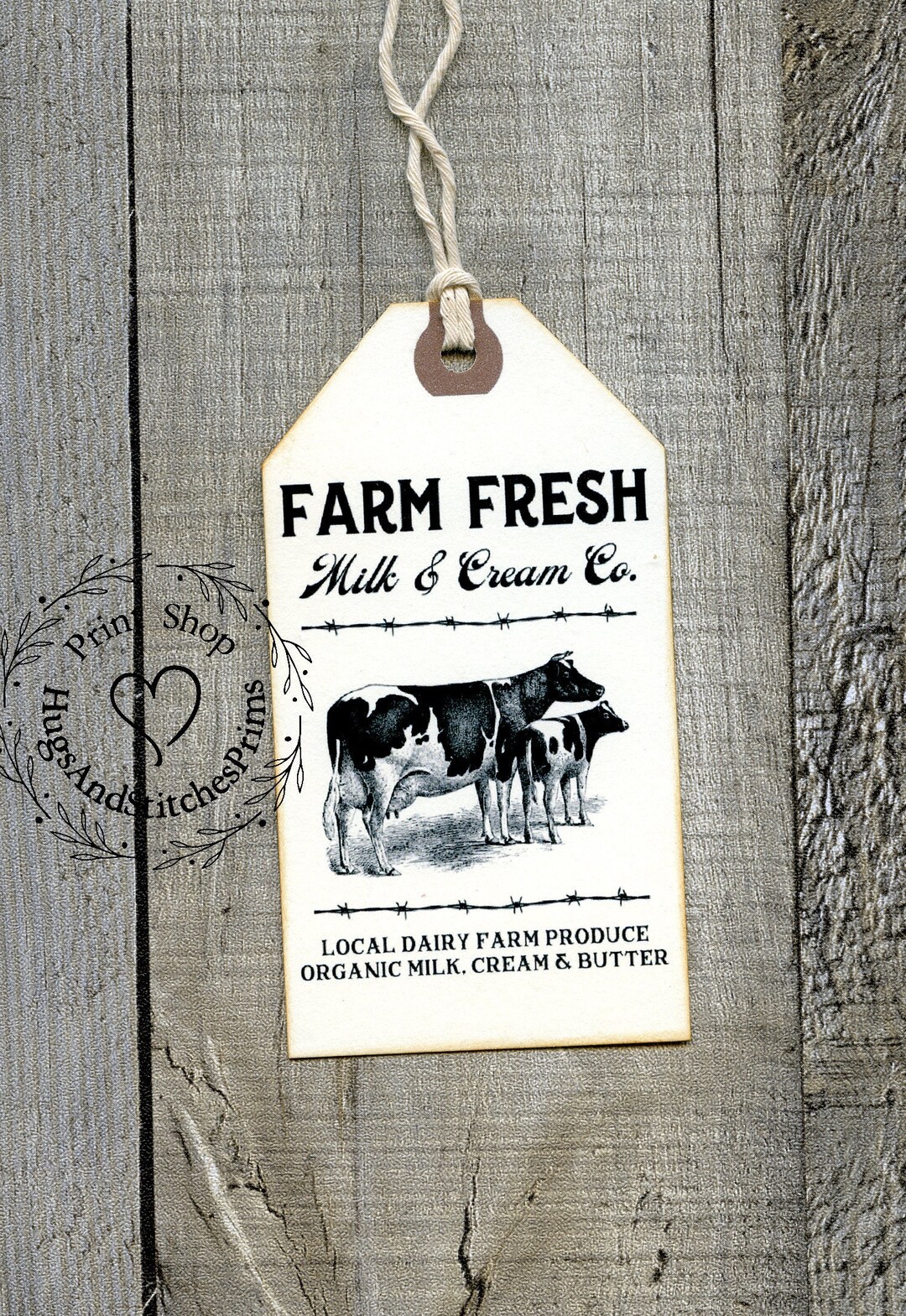 Primitive Dairy Cow Farm Fresh Milk Feedsack Style Gift or Scrapbook ...