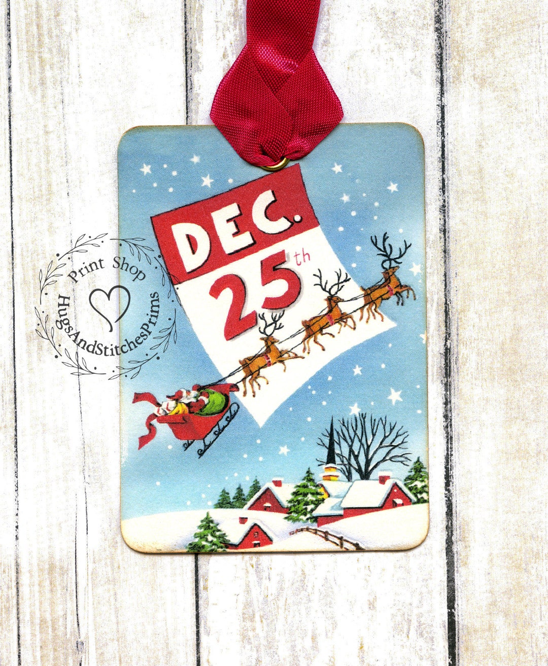Retro Santa Claus December 25th Christmas Gift or Scrapbook Tags or ...