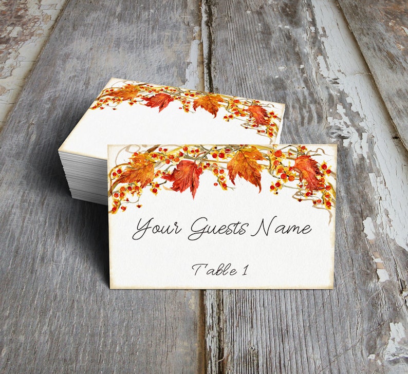 Wedding Place Cards Fall Autumn Leaves & Berries Table Place | Etsy
