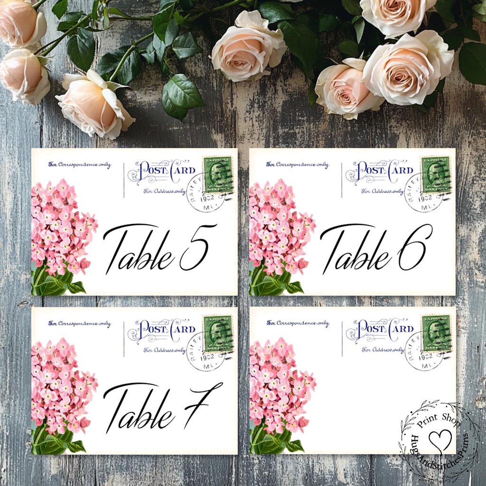 Wedding Table Cards Hydrangea Postcard Large Double Sided or Single ...