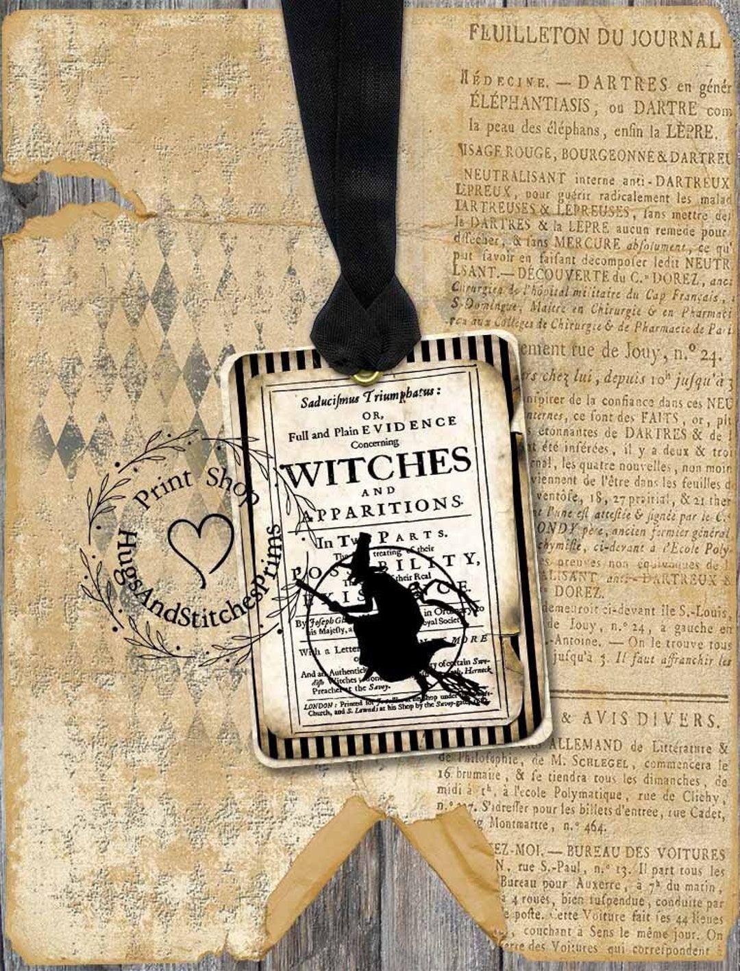 Flying Witch on Broomstick Halloween Gift or Scrapbook Tags or Magnet ...