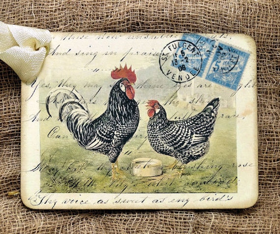 French Style Chicken Rooster Postcard Gift or Scrapbook Tags | Etsy