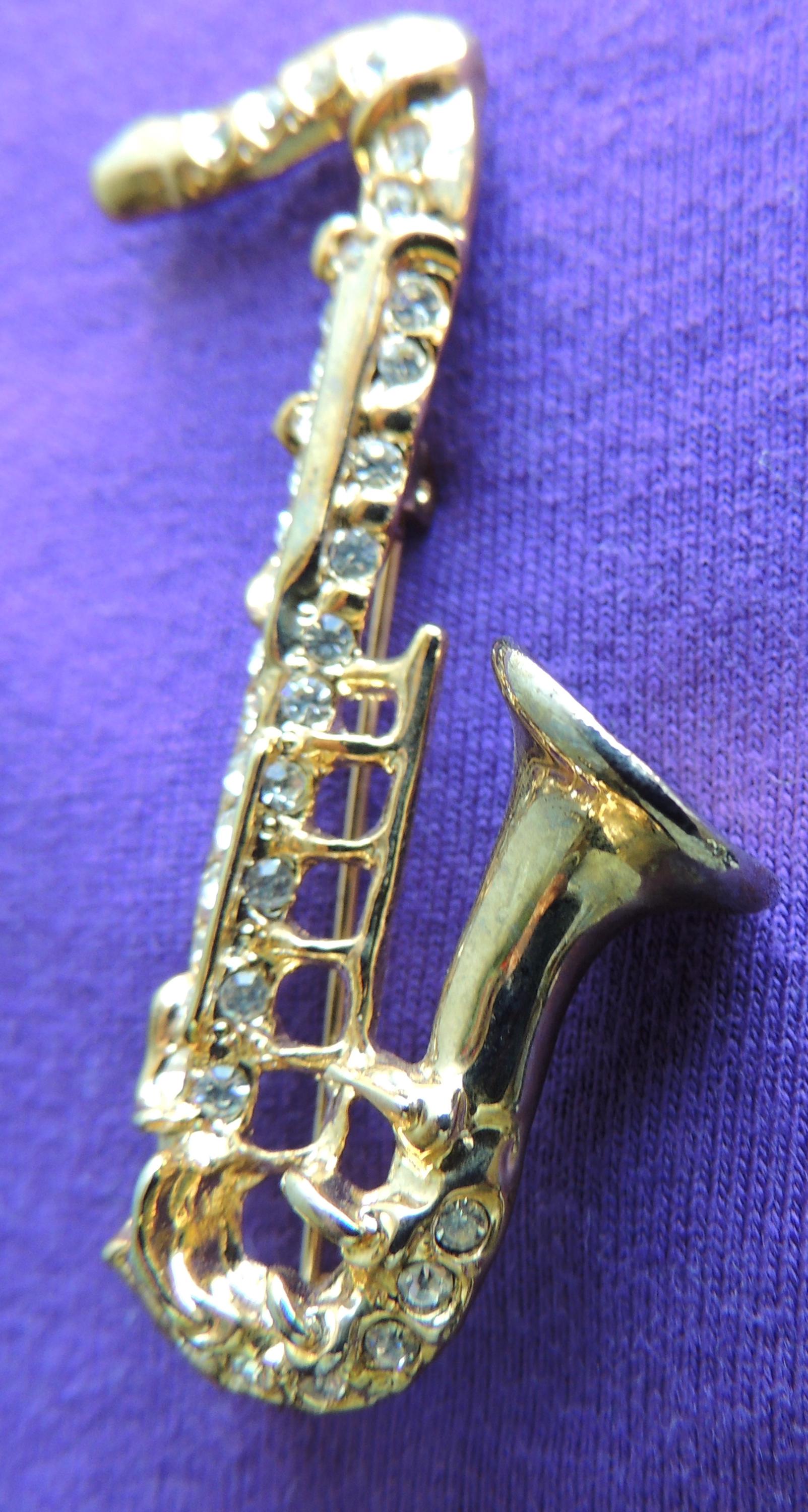 Figural Saxophone Gold Tone Plated Crytal Rhinestone Brooch/pin - Etsy