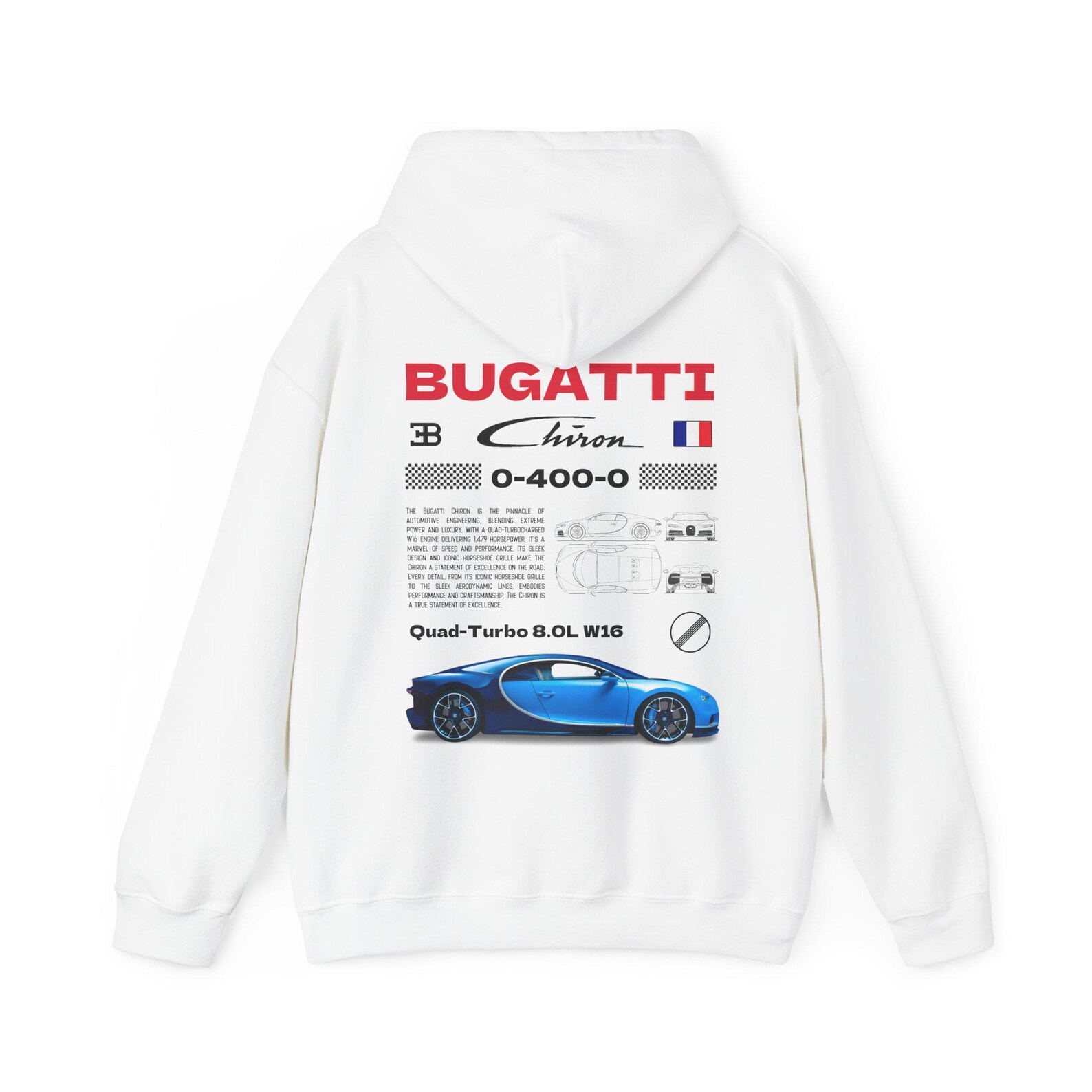 Bugatti Chiron Poster Style Hoodie Sweatshirt, Luxury Car Back Print ...