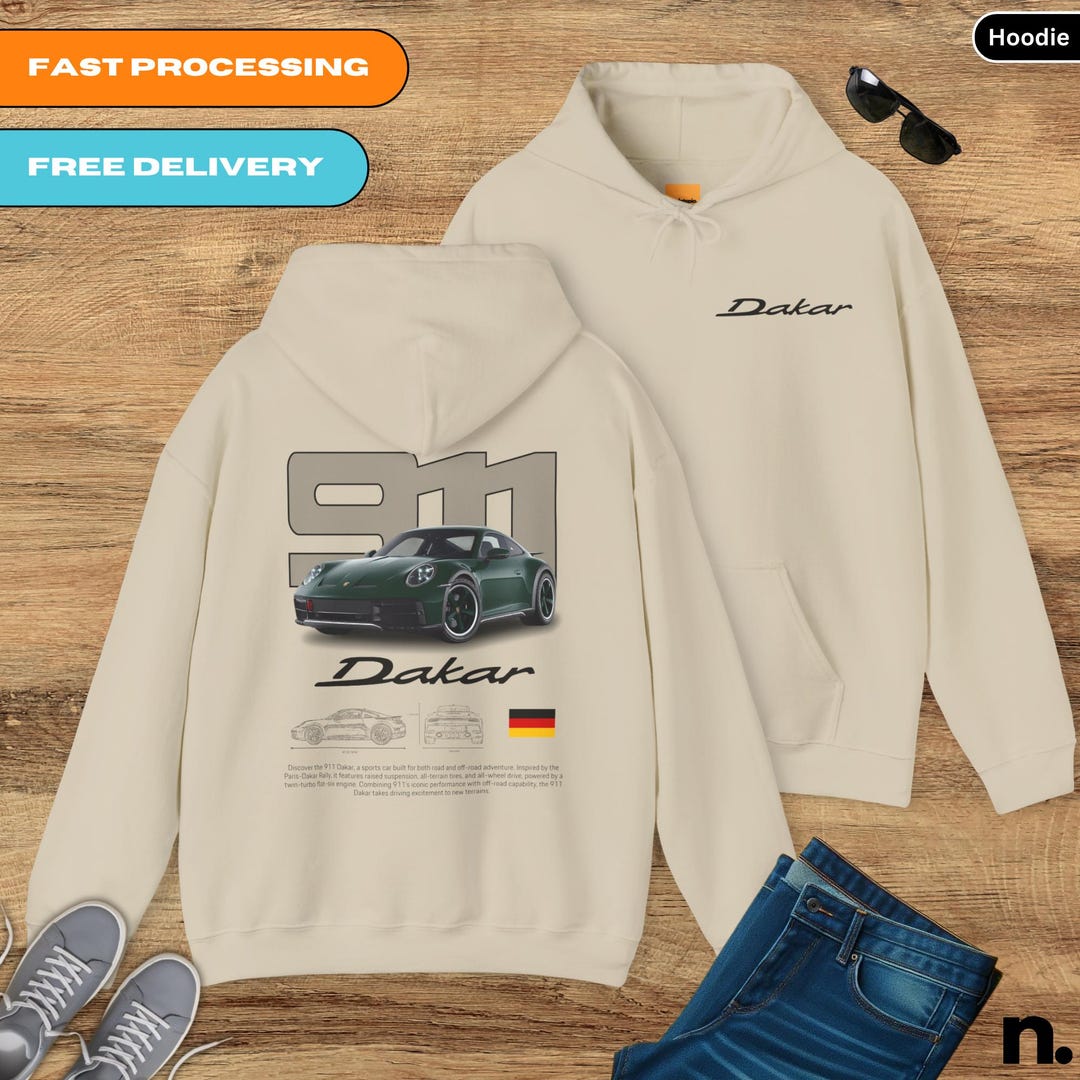 911 Dakar Poster Style Back Print, Car Enthusiast Hoodie, Racing Fan ...