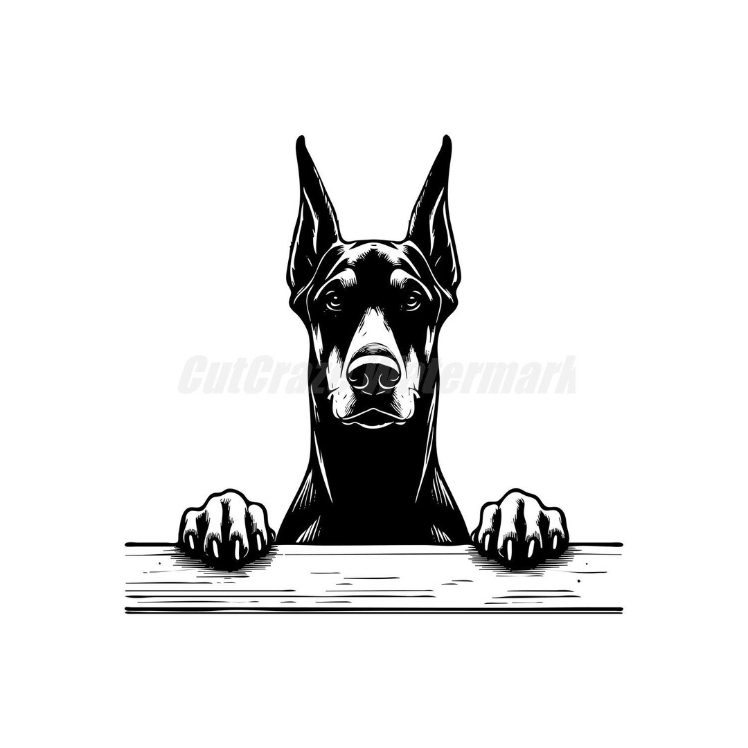 Doberman Pinscher in a Peeking Pose Svg Dxf and Png Files - Instant ...