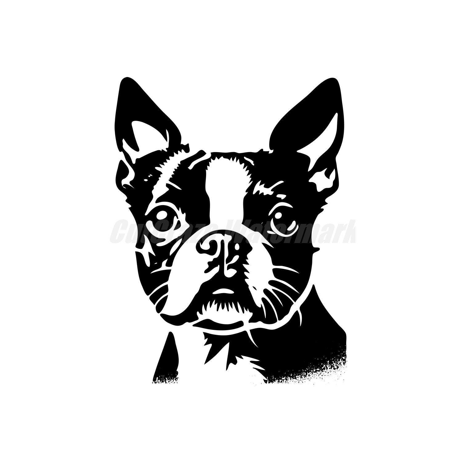 A Stencil-style Boston Terrier Svg Dxf and Png Files - Instant Digital ...