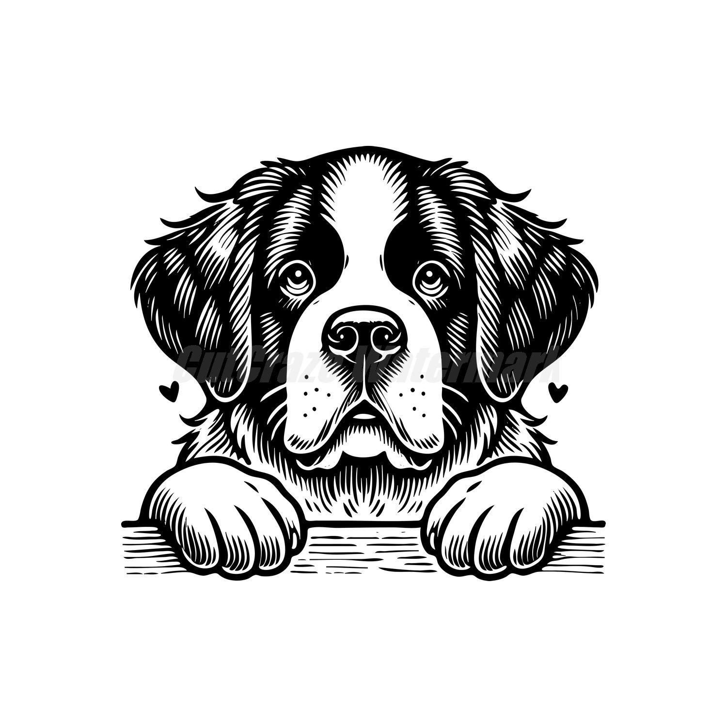 Cute Peeking Pose Saint Bernard Dog Svg Dxf and Png Files - Instant ...