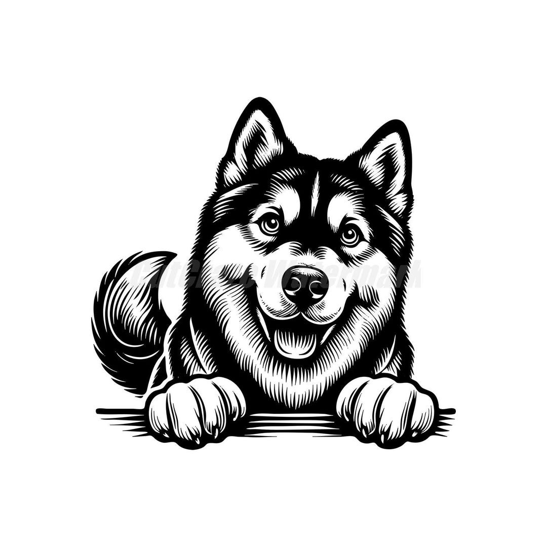 Cute Peeking Siberian Husky Dog Svg Dxf and Png Files - Instant Digital ...
