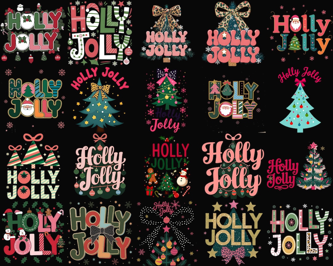 Holly Jolly Christmas Clipart PNG Fun Holiday Graphics for Your Designs ...