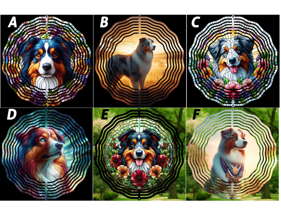 AUSTRALIAN SHEPHERD AUSSIE Wind Spinner With Prism | 10" Metal Double ...