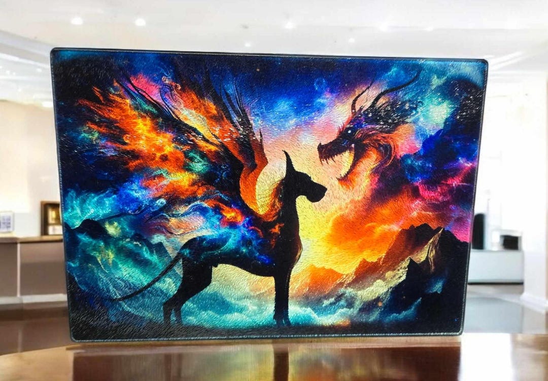 GREAT DANE Dragon Faux Stained Glass Tempered Glass Cutting Board ...