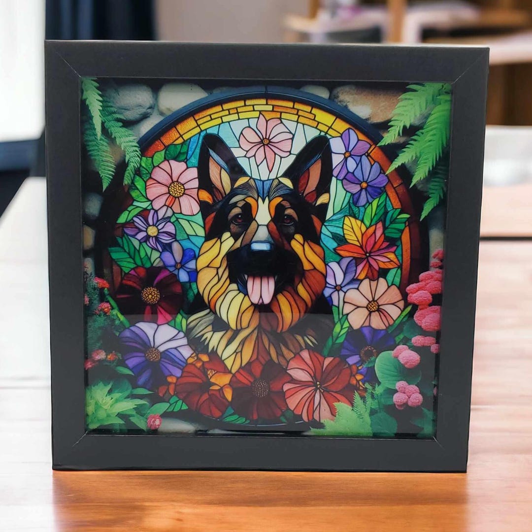German Shepherd Shadow Box Nightlight: Faux Stained Glass, Illuminated ...