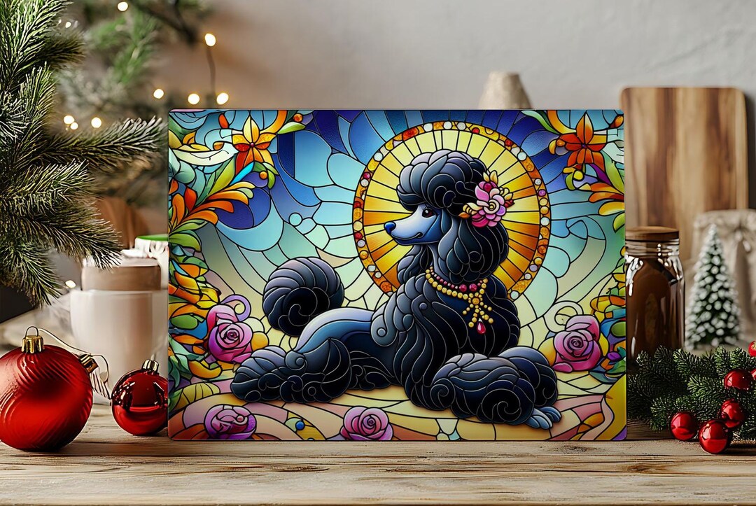 Poodle Stained Glass Look Tempered Glass Cutting Board - Etsy