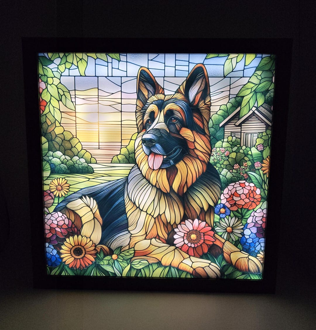 German Shepherd Shadow Box Night Light: Faux Stained Glass Dog Decor - Etsy