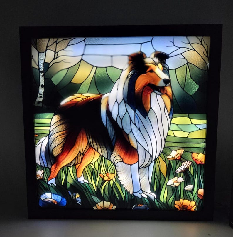 Collie Dog Shadow Box Nightlight: Faux Stained Glass Shelf Decor - Etsy