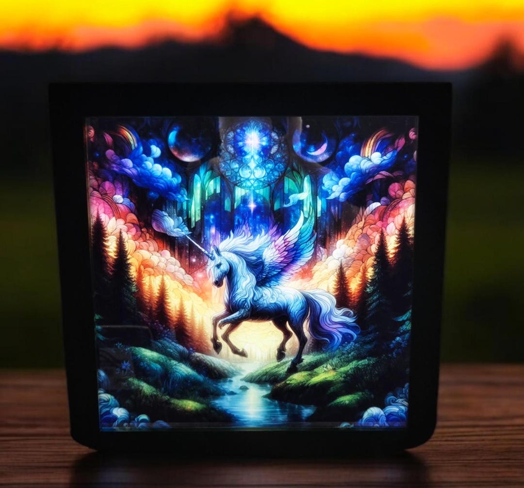 Mystical Unicorn LED Shadow Box: Faux Stained Glass Night Light - Etsy