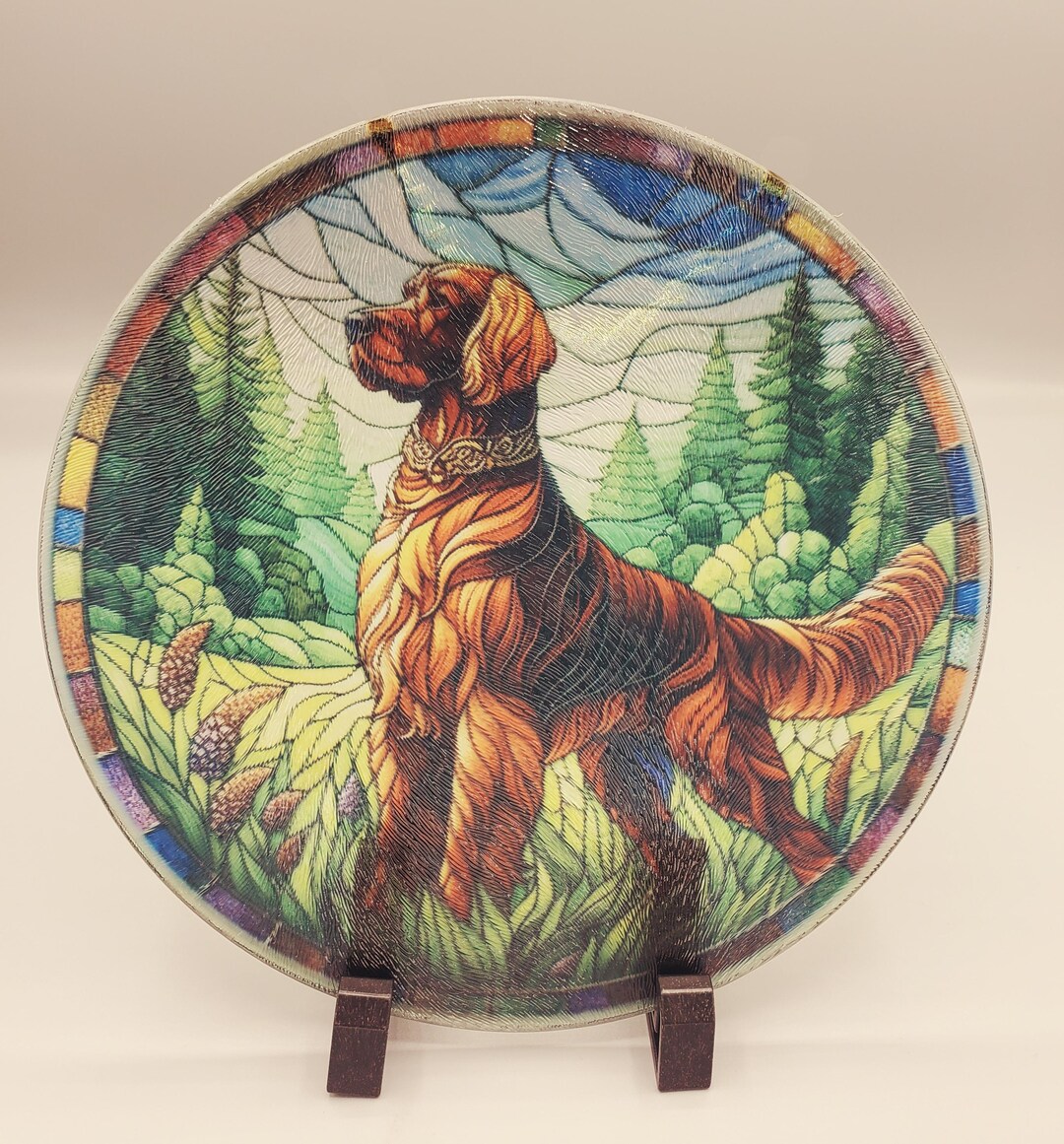 Irish Setter Faux Stained Glass Suncatcher: Tempered Glass Window Decor ...