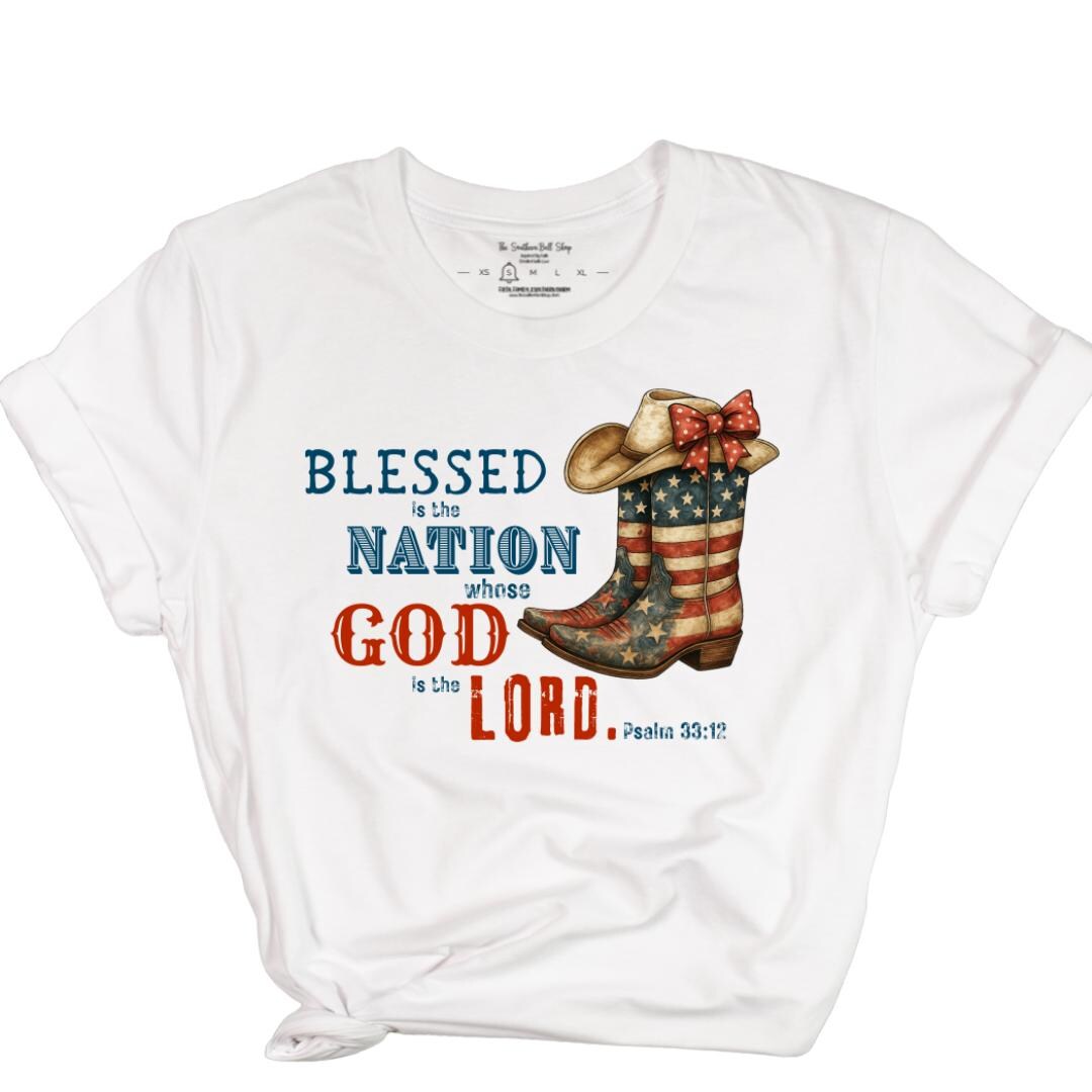 Blessed Nation Psalm 33:12 Shirt – Christian Patriotic Tee, USA Flag ...
