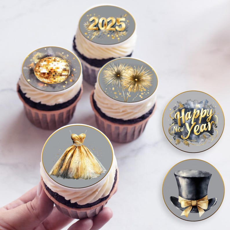 Printable New Year 2025 Cupcake Toppers | Festive Party Decor | Edible ...