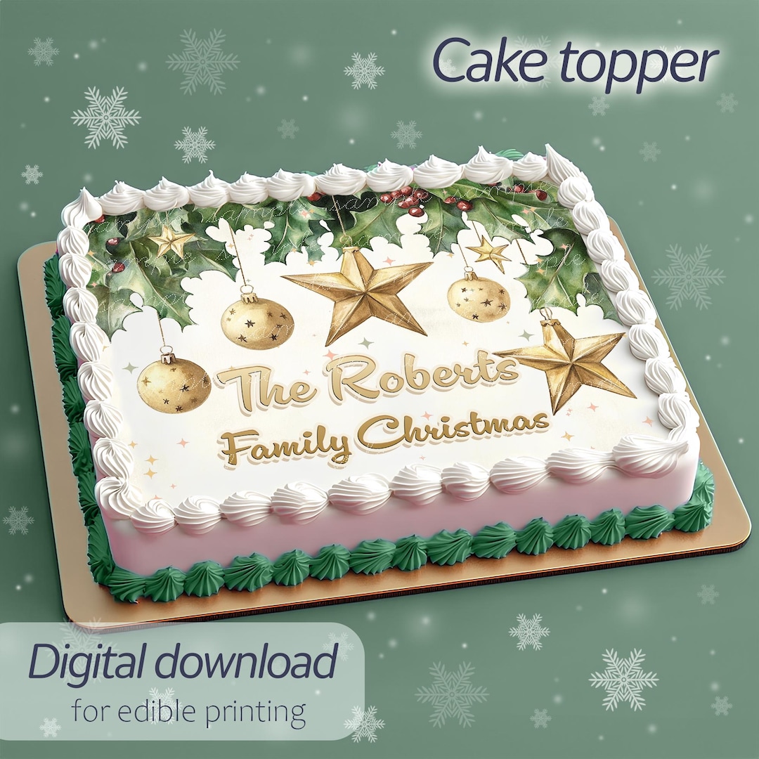 Personalized Christmas Cake Topper | Holly Branch With Stars & Custom ...