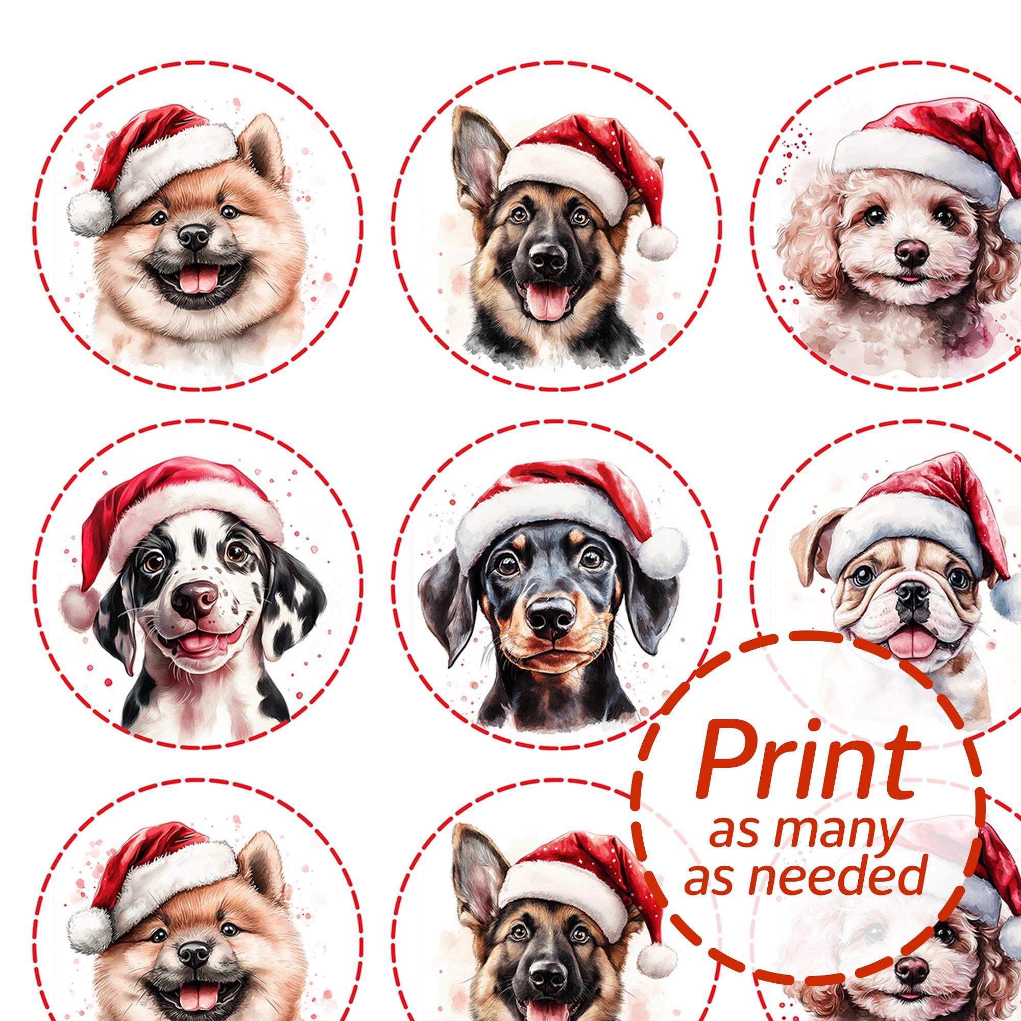 Printable Christmas Dog Cupcake Toppers | Dogs in Santa Hats | Holiday ...