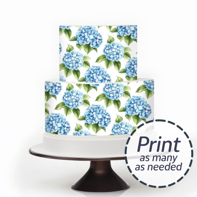 Printable Blue Hydrangeas Pattern | Edible Cake Wrap & Cupcake, Cookie ...