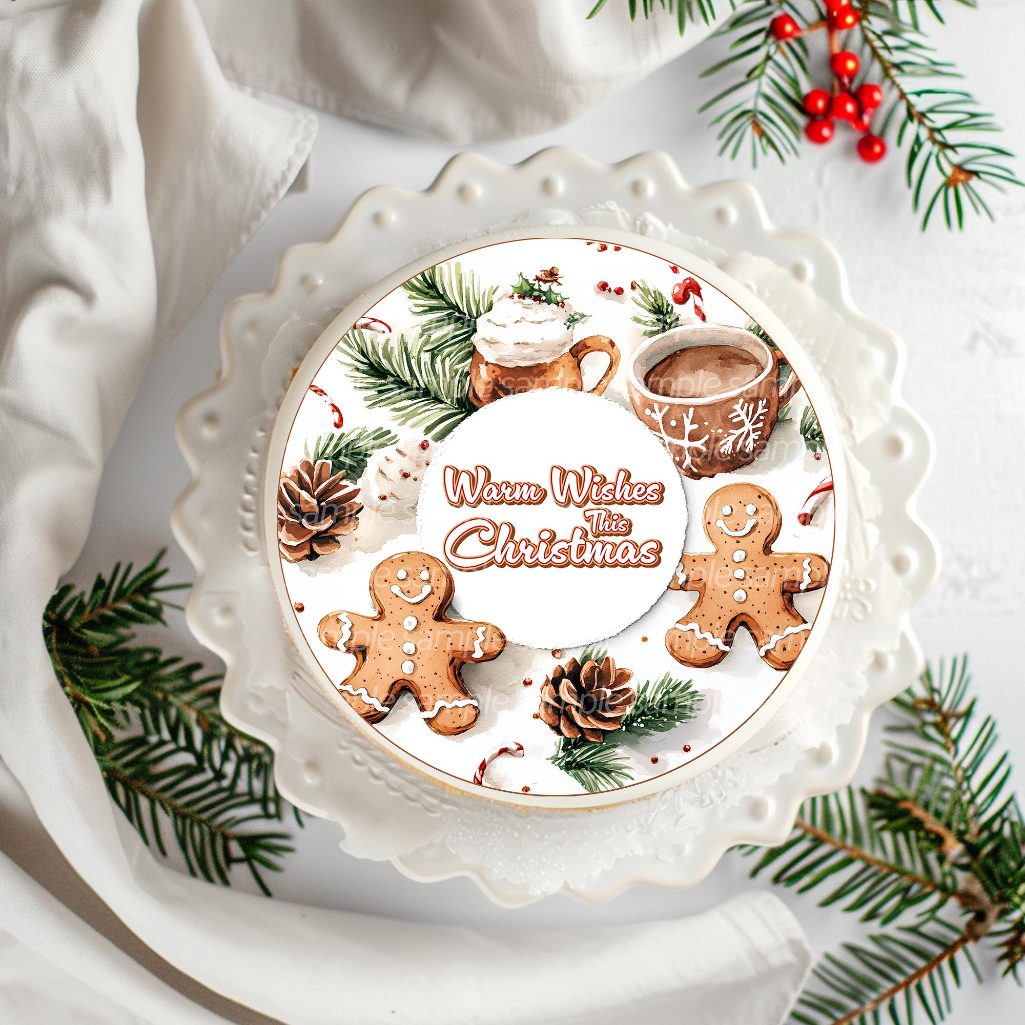 Printable Christmas Cake Topper | Gingerbread & Hot Cocoa Theme | Round ...