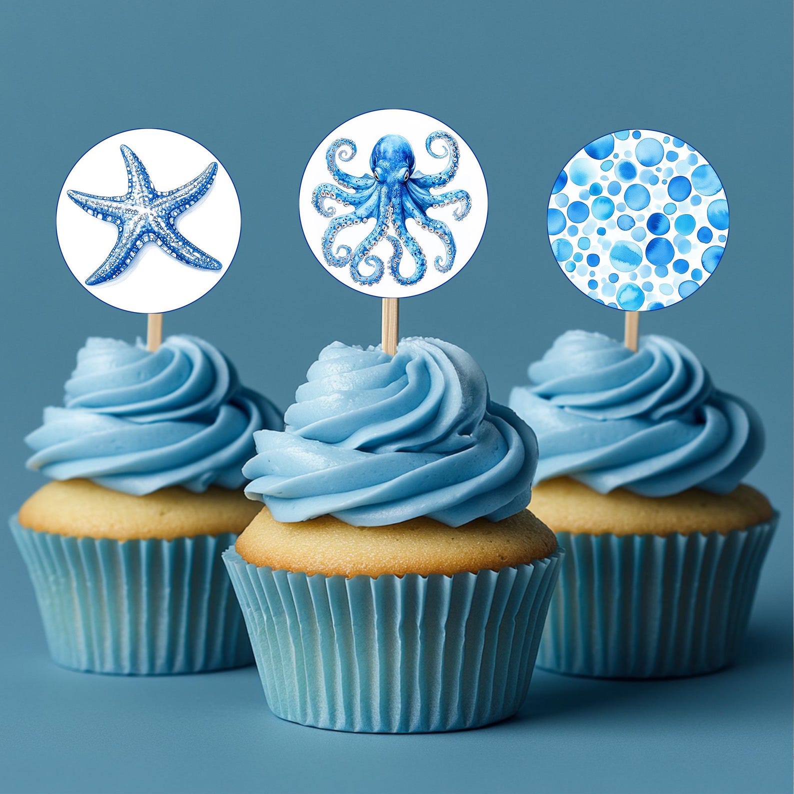 Printable Nautical Toppers | Vintage Blue & White Watercolor Design ...