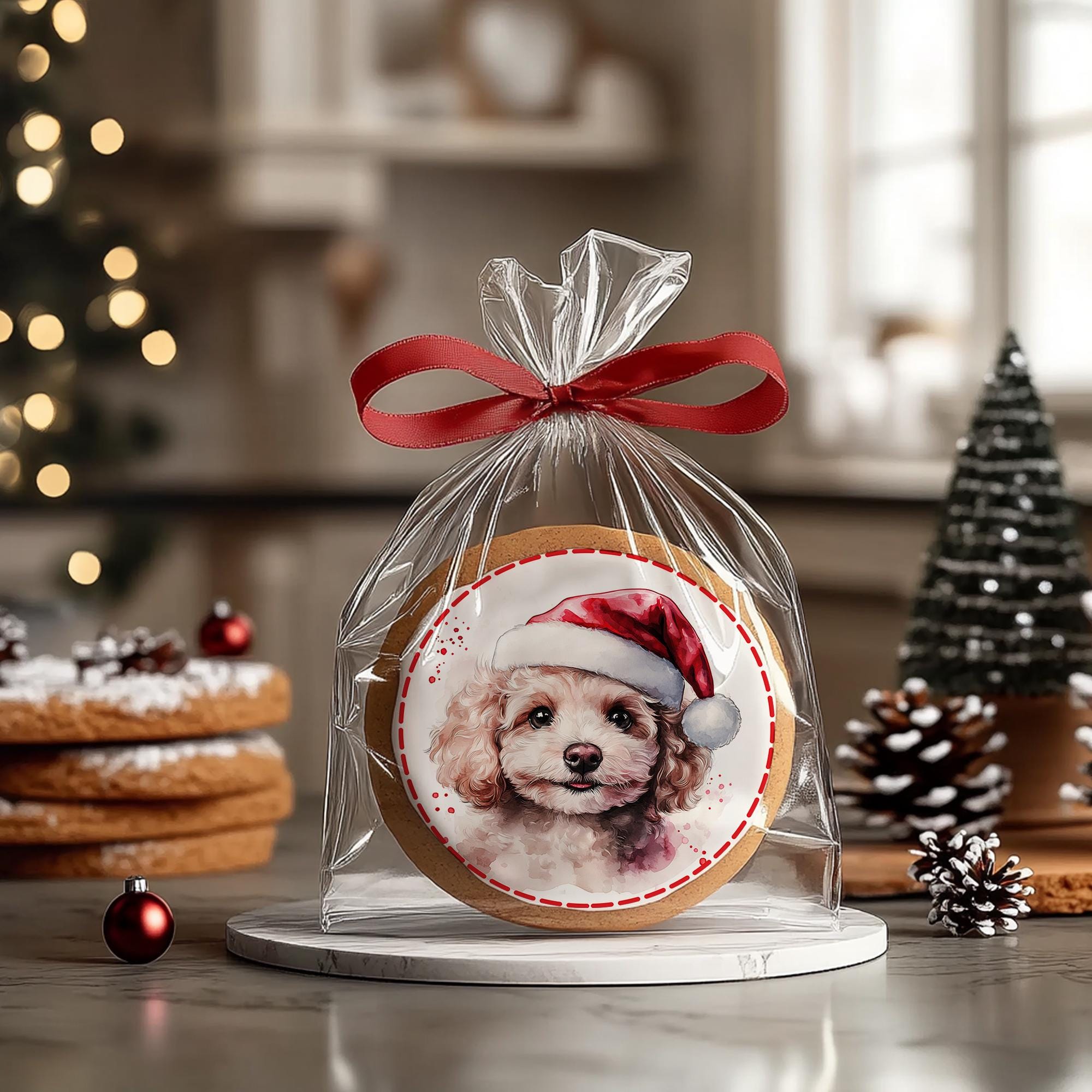 Printable Christmas Dog Cupcake Toppers | Dogs in Santa Hats | Holiday ...