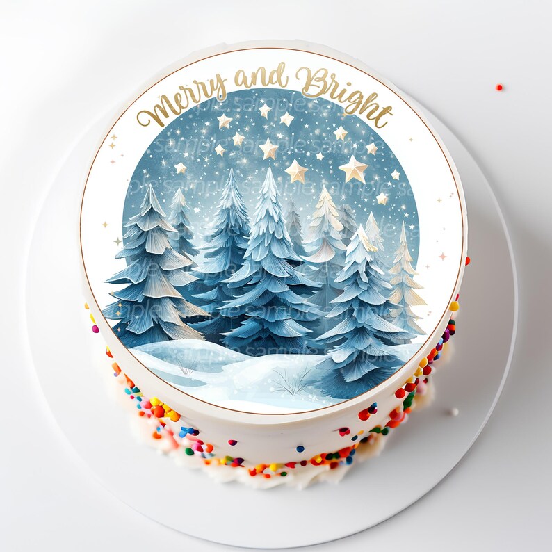 Printable Round Cake Topper | Merry and Bright | Snow-covered Forest ...