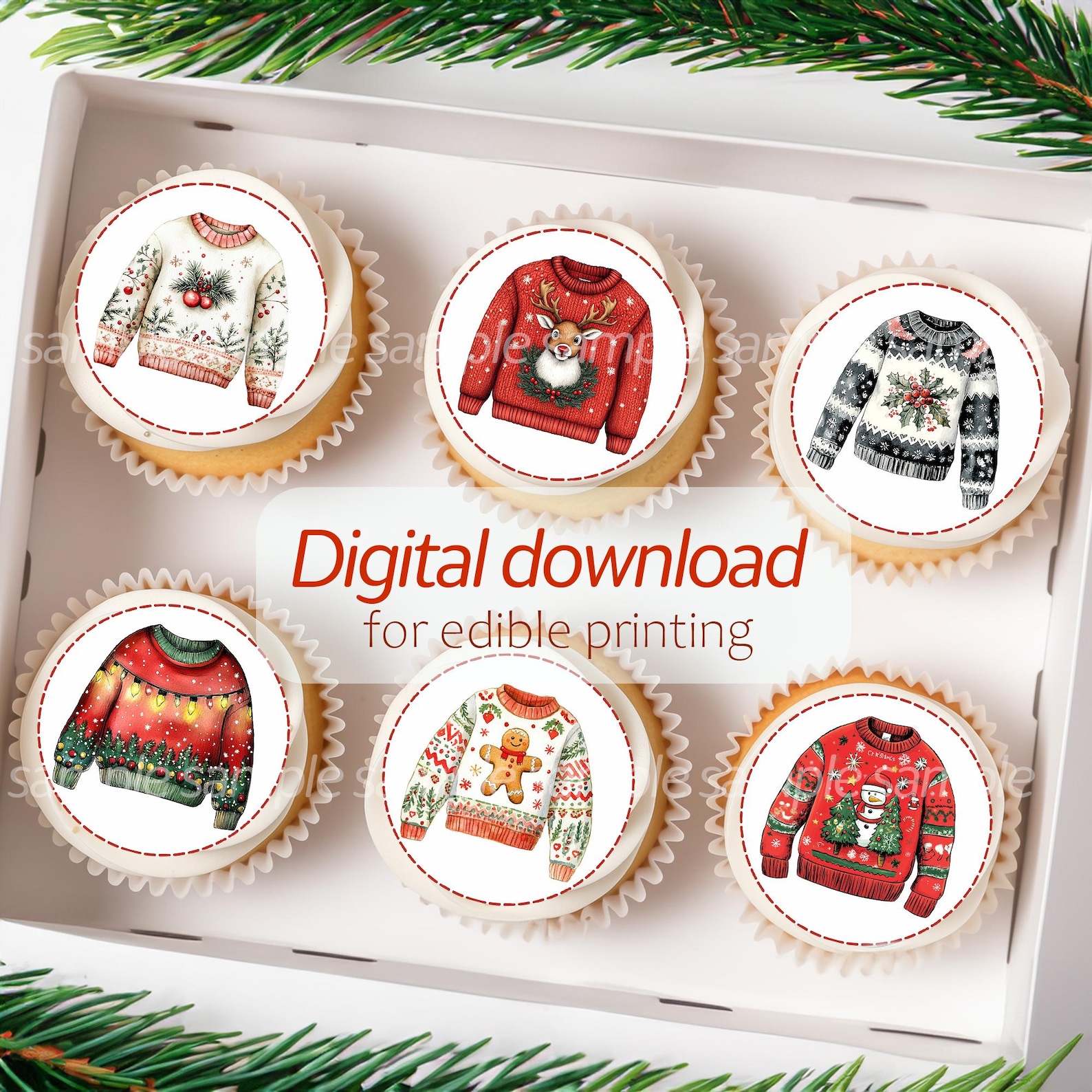 Printable Christmas Toppers | Ugly Sweater Edible Images | Cupcakes ...