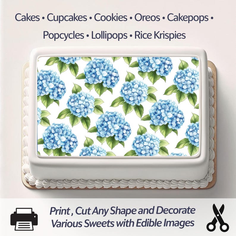 Printable Blue Hydrangeas Pattern | Edible Cake Wrap & Cupcake, Cookie ...