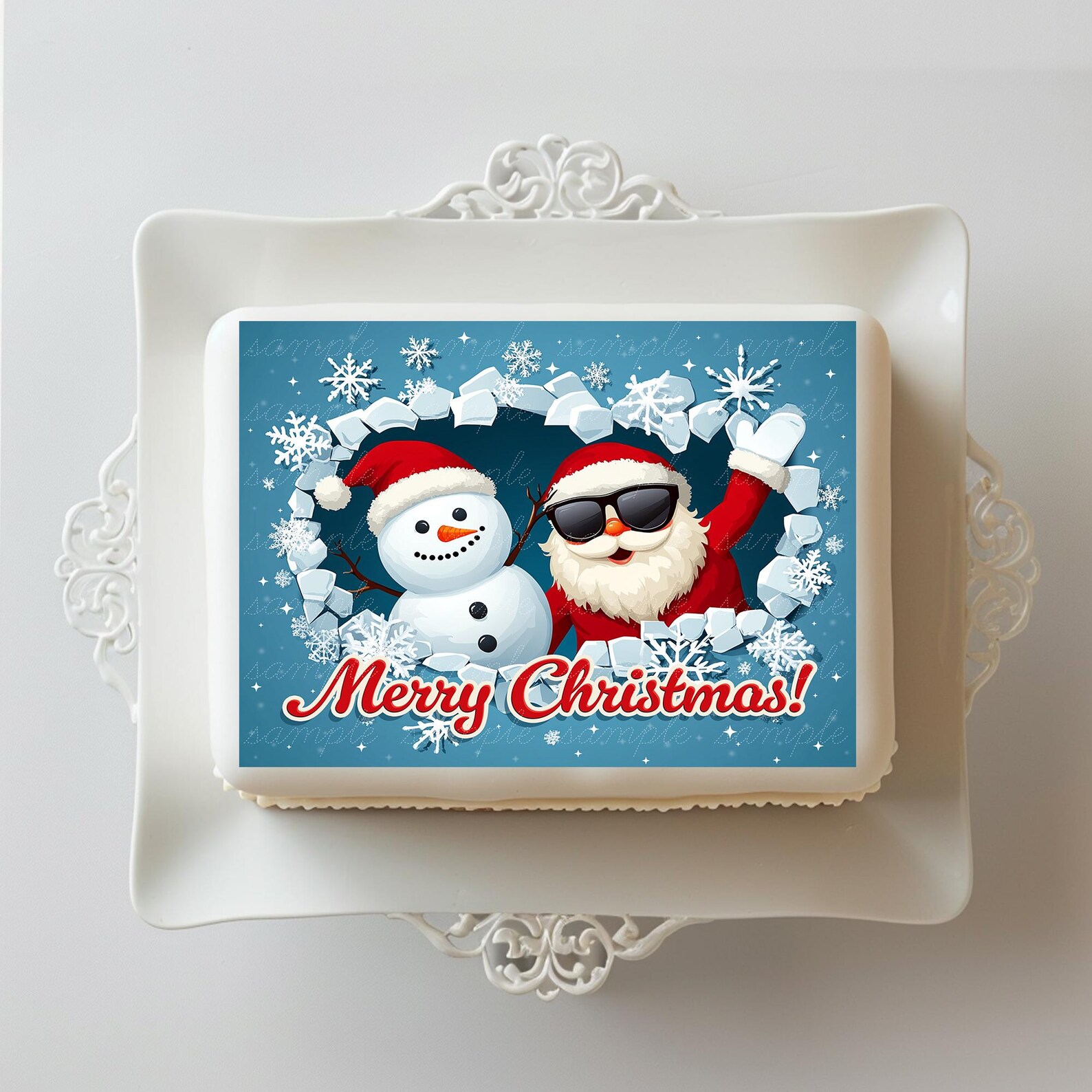 Printable Christmas Rectangle Cake Topper | Happy Santa & Snowman | 1/4 ...