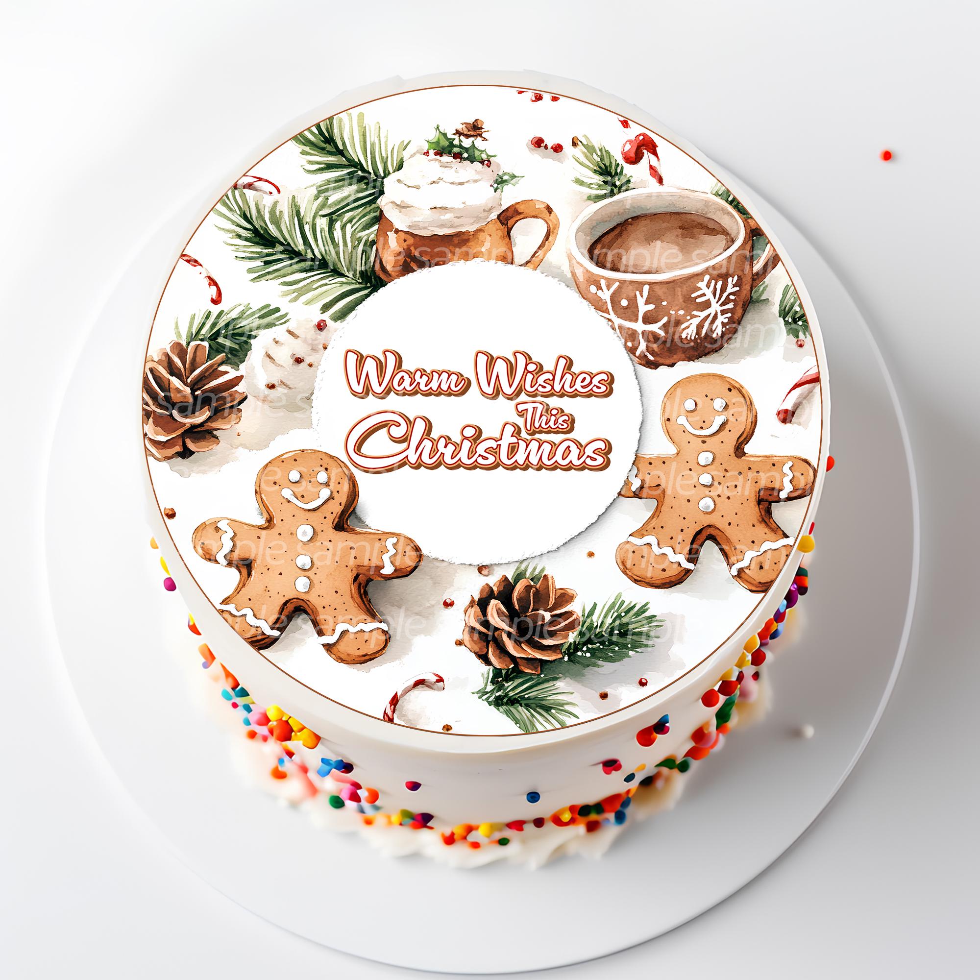 Printable Christmas Cake Topper | Gingerbread & Hot Cocoa Theme | Round ...