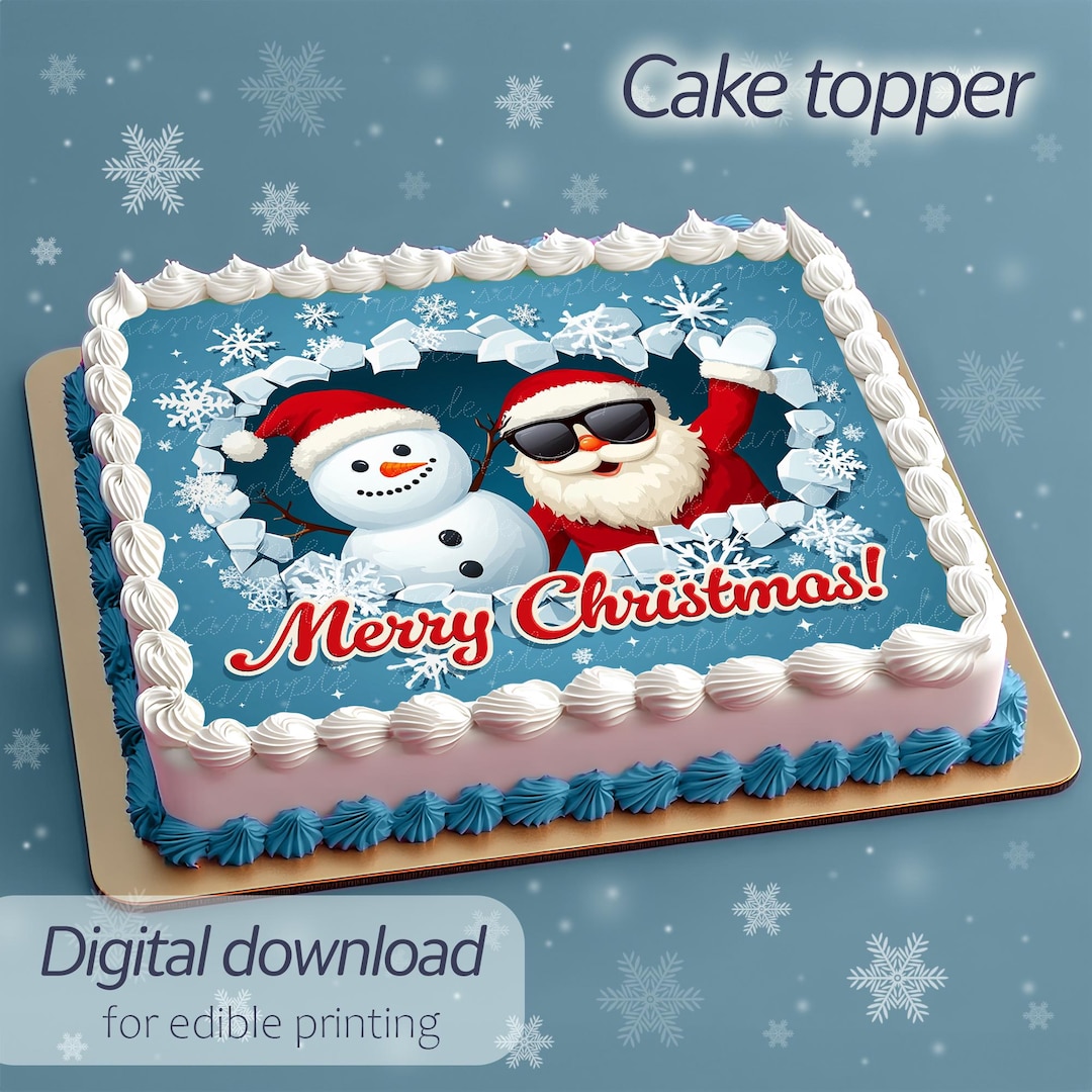 Printable Christmas Rectangle Cake Topper | Happy Santa & Snowman | 1/4 ...