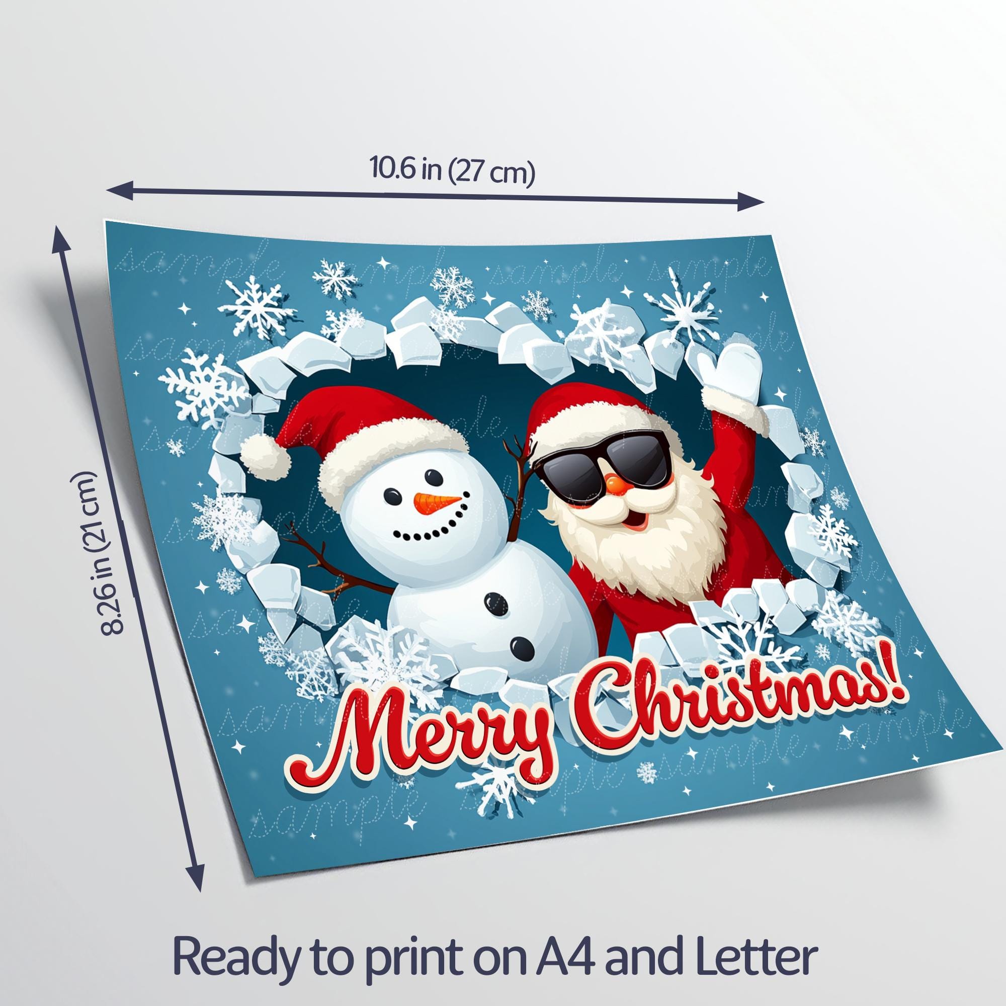 Printable Christmas Rectangle Cake Topper | Happy Santa & Snowman | 1/4 ...