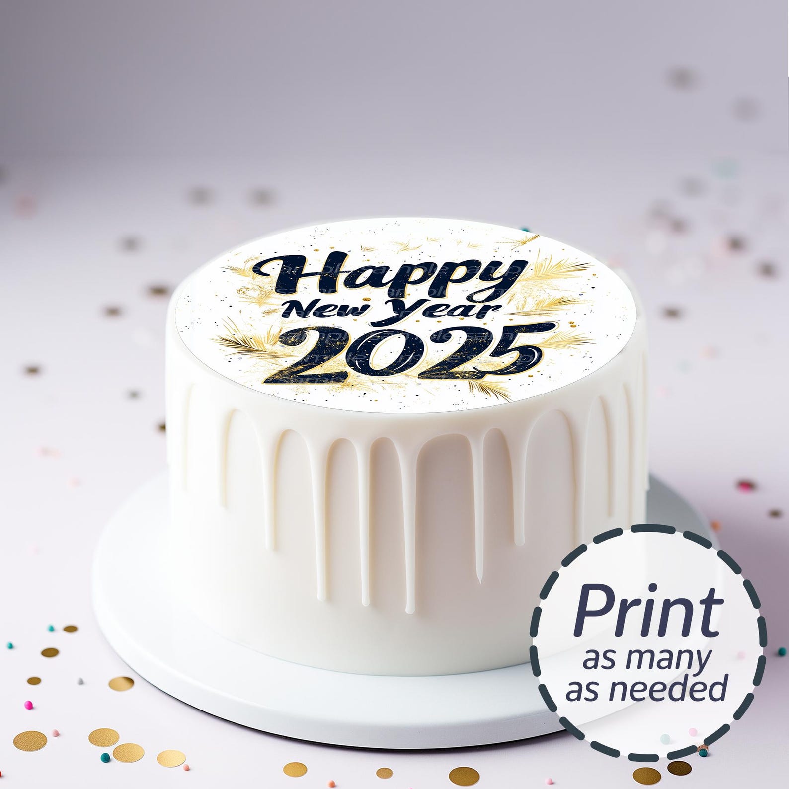 Printable New Year Cake Topper Happy New Year 2025 Dark Blue & Gold ...