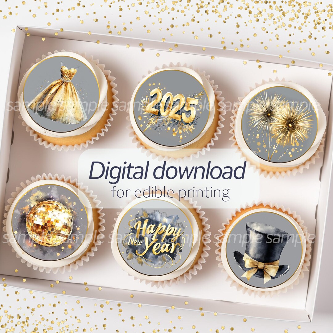 Printable New Year 2025 Cupcake Toppers | Festive Party Decor | Edible ...