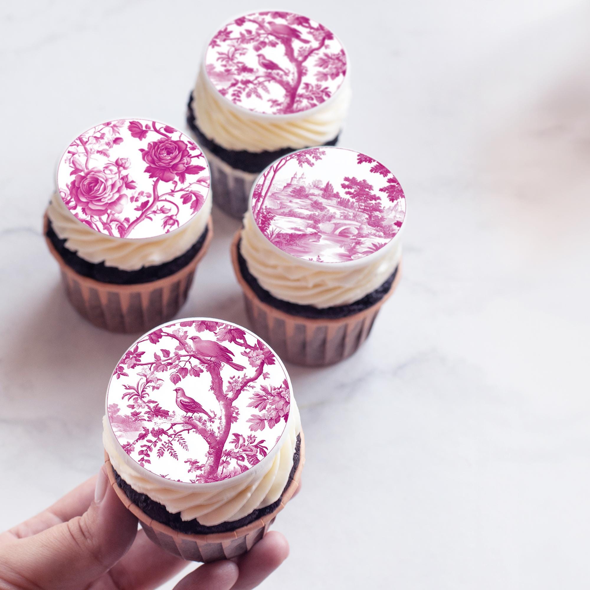Printable Pink Toile Cupcake Toppers | Elegant Party Decor | Edible ...