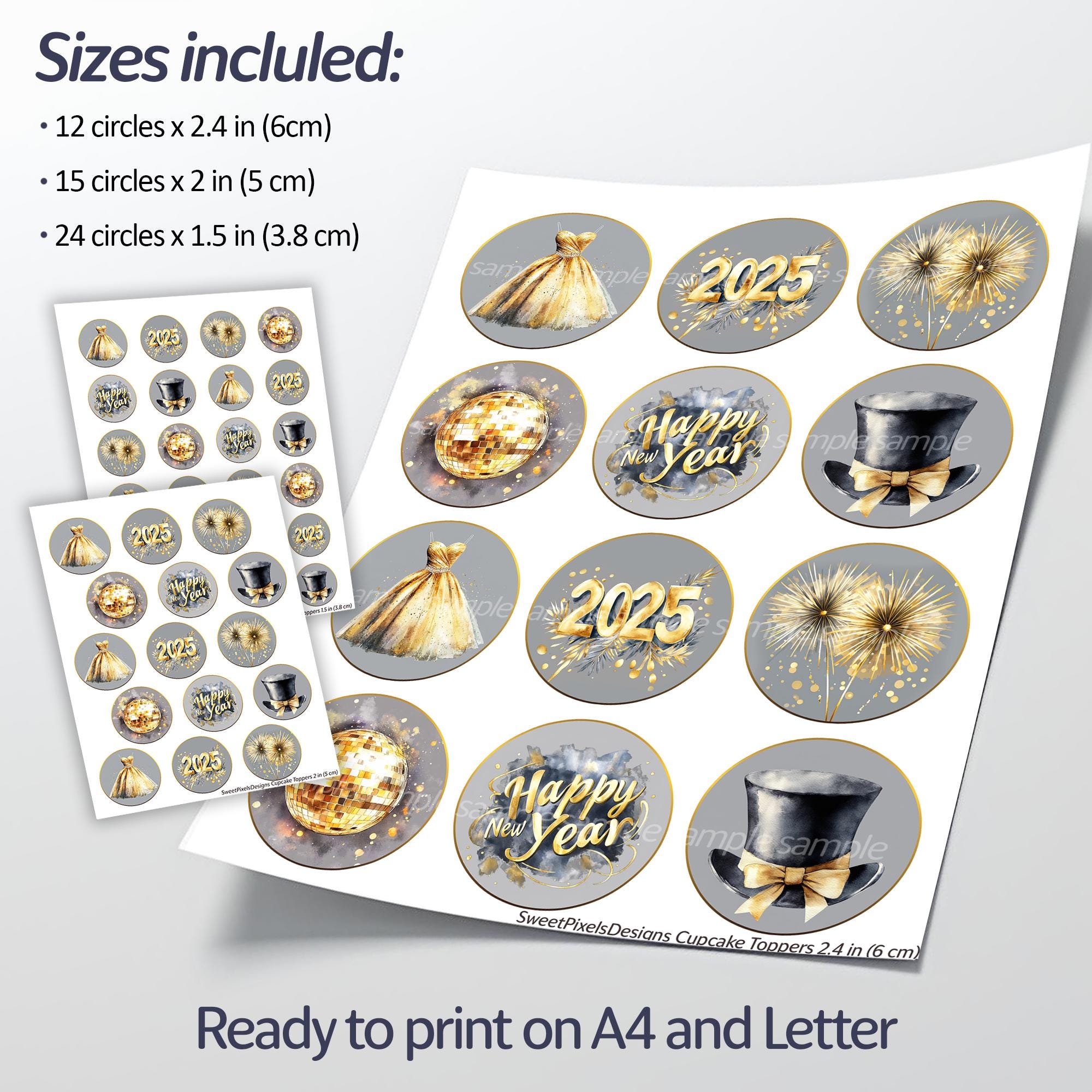 Printable New Year 2025 Cupcake Toppers | Festive Party Decor | Edible ...