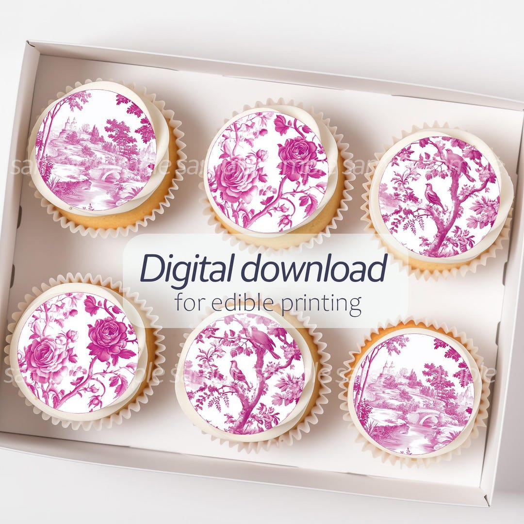 Printable Pink Toile Cupcake Toppers | Elegant Party Decor | Edible ...
