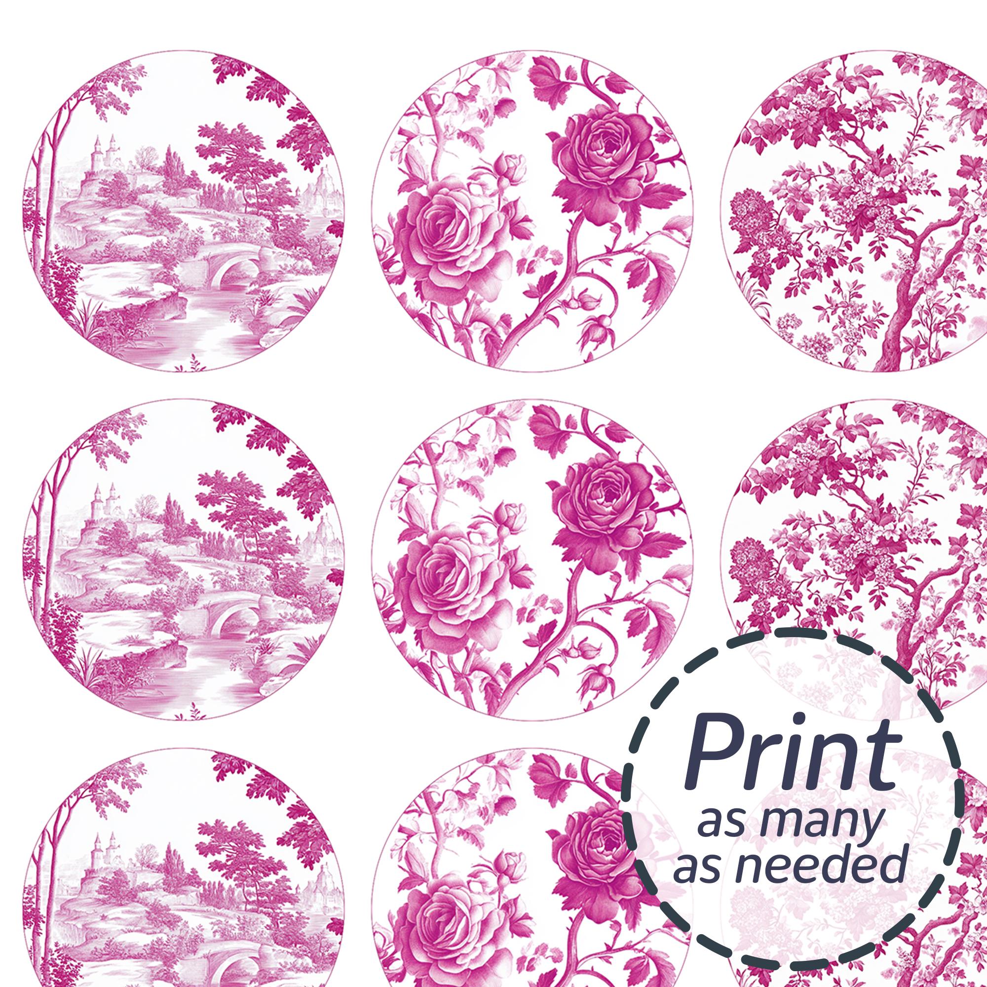 Printable Pink Toile Cupcake Toppers Elegant Party Decor Edible ...