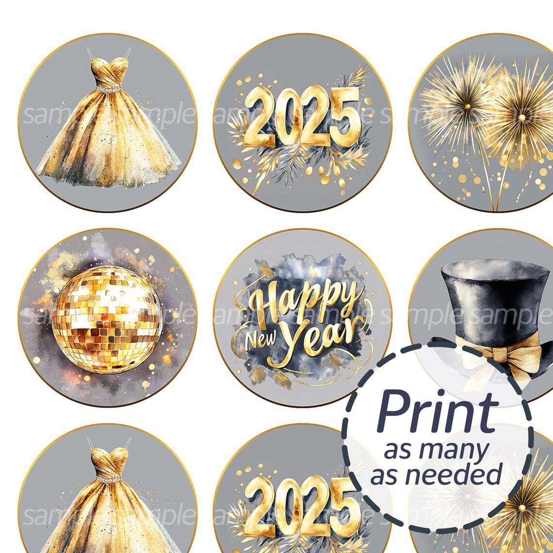 Printable New Year 2025 Cupcake Toppers | Festive Party Decor | Edible ...