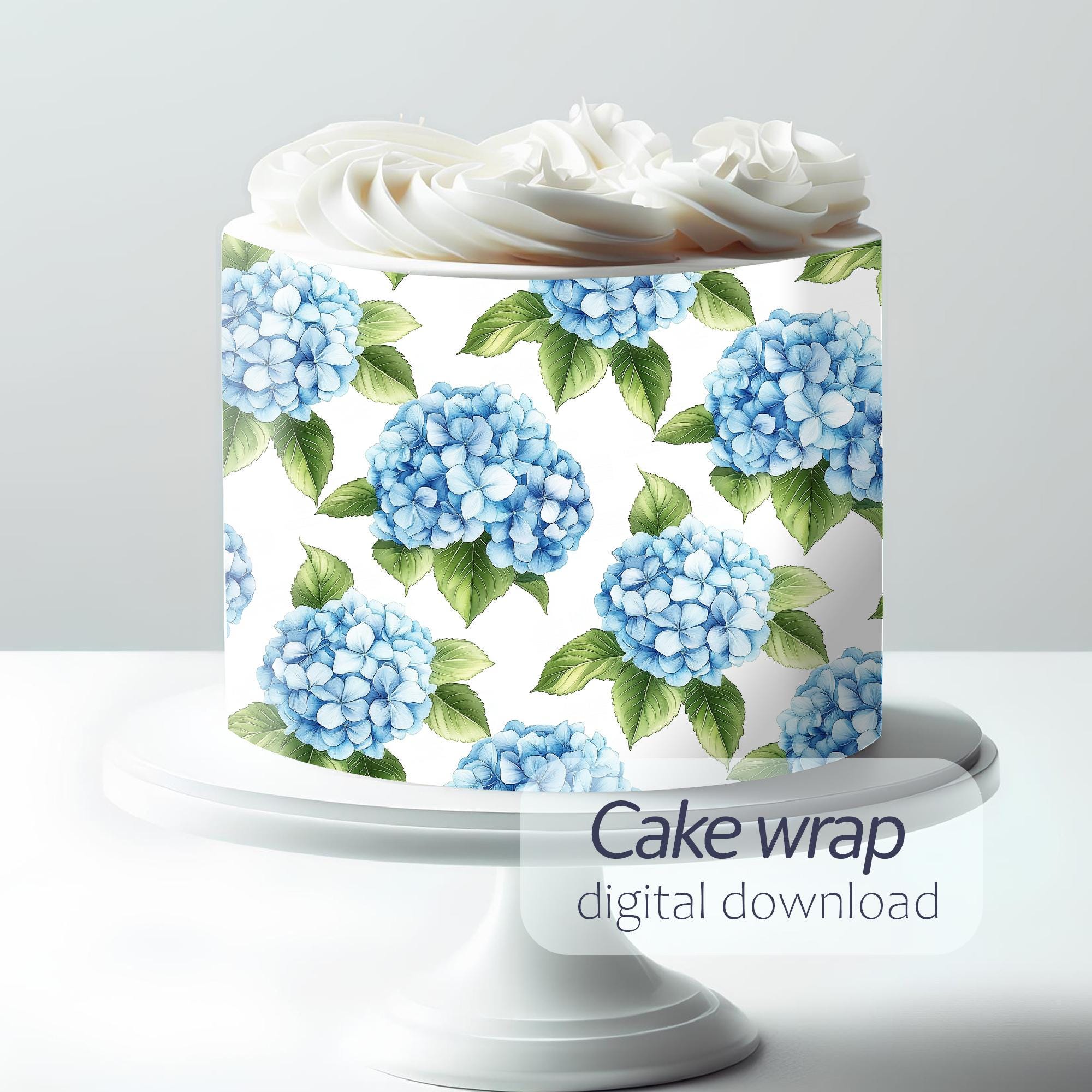 Printable Blue Hydrangeas Pattern | Edible Cake Wrap & Cupcake, Cookie ...
