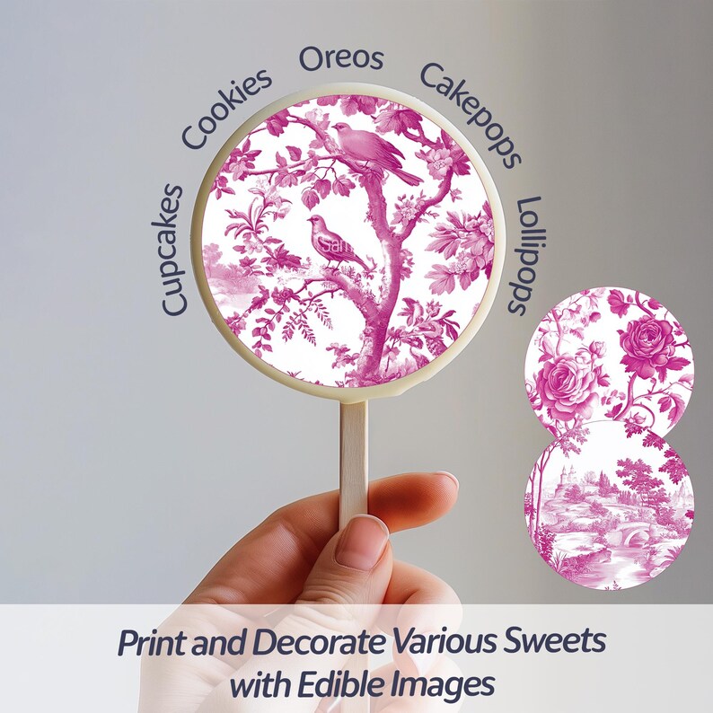 Printable Pink Toile Cupcake Toppers | Elegant Party Decor | Edible ...