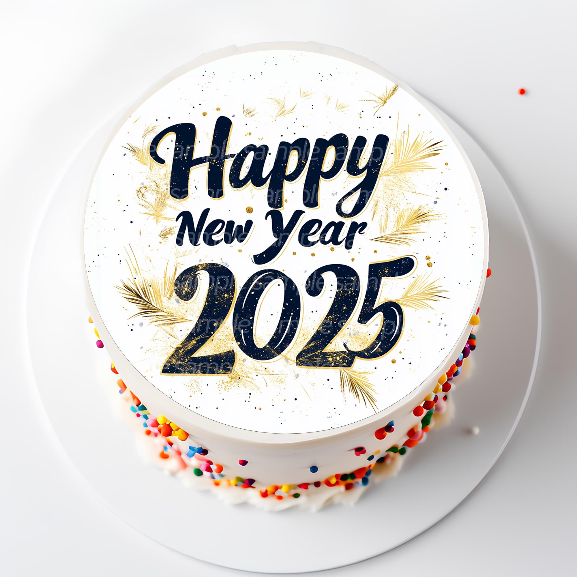 Printable New Year Cake Topper Happy New Year 2025 Dark Blue & Gold ...